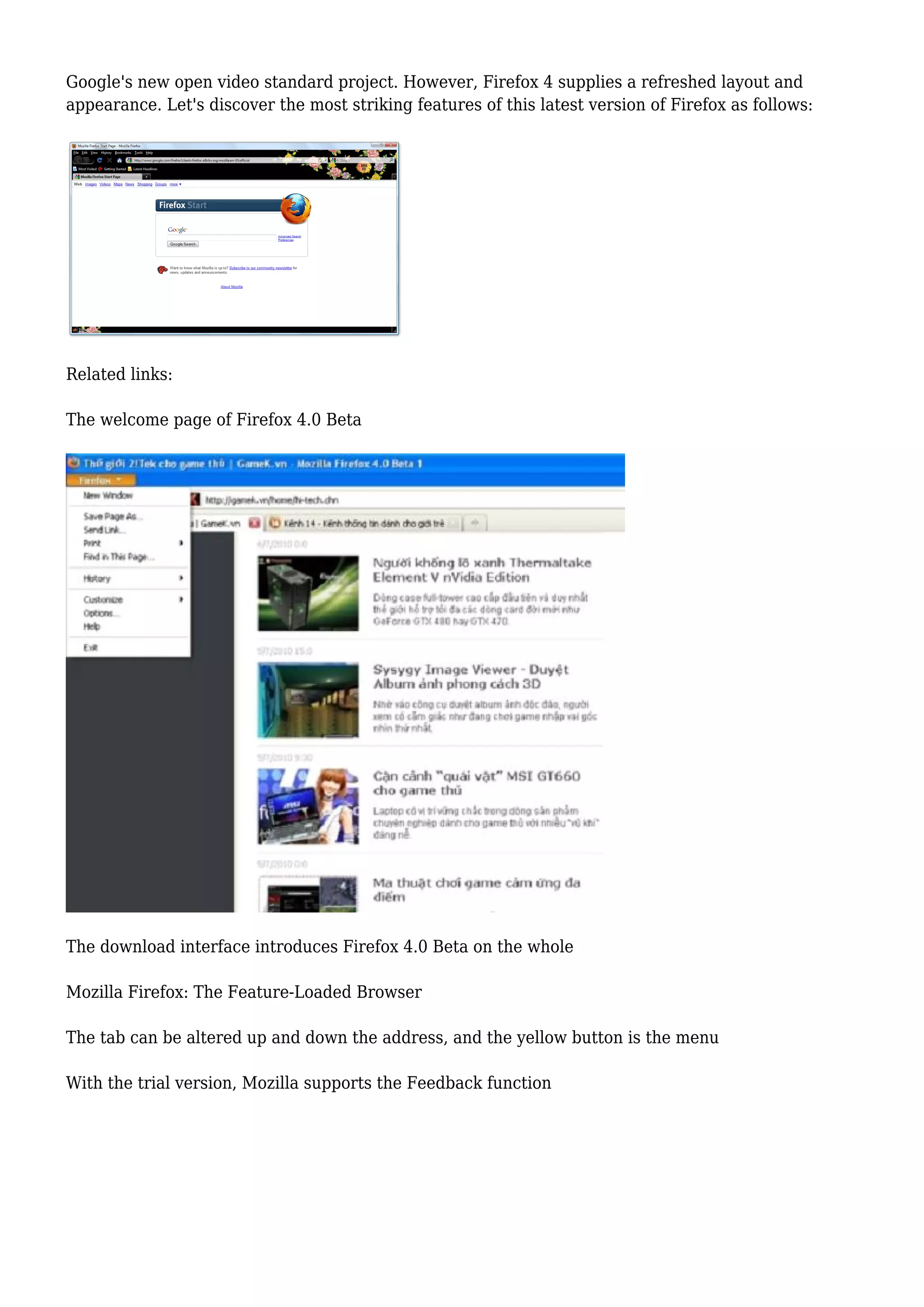 Firefox 4.0 Beta: Striking Features | PDF | Free Download