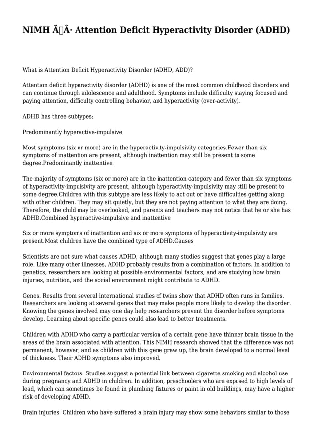 NIMH · Attention Deficit Hyperactivity Disorder (ADHD) | PDF