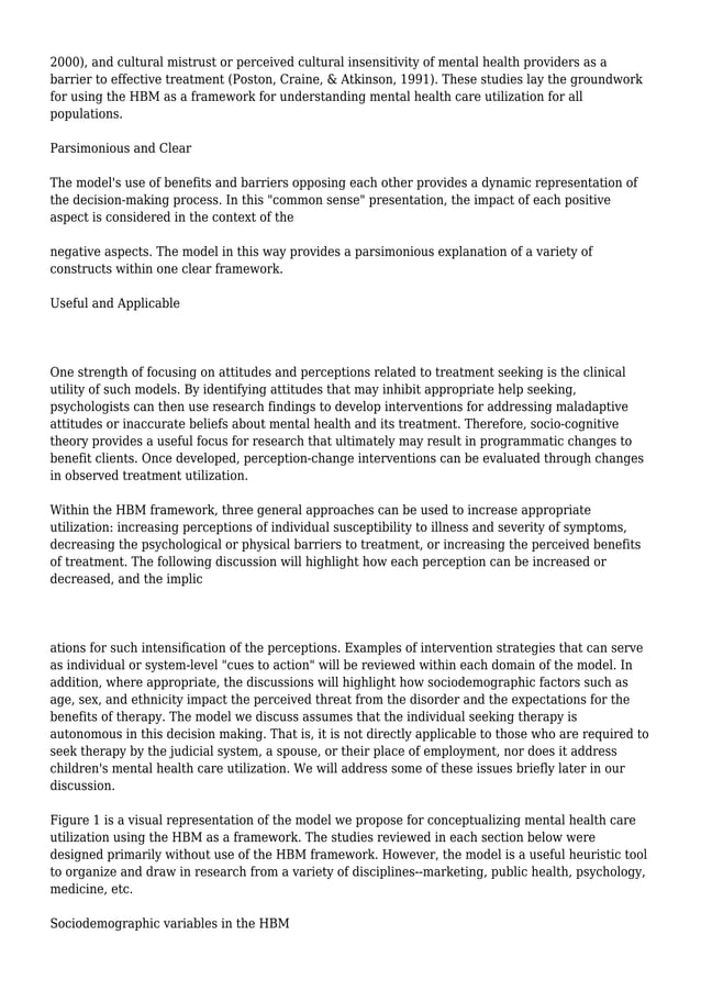 Conceptualizing Mental Health Care Utilization Using The Health Belief Model | PDF | Mental ...