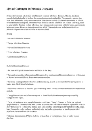 List of Common Infectious Diseases | PDF