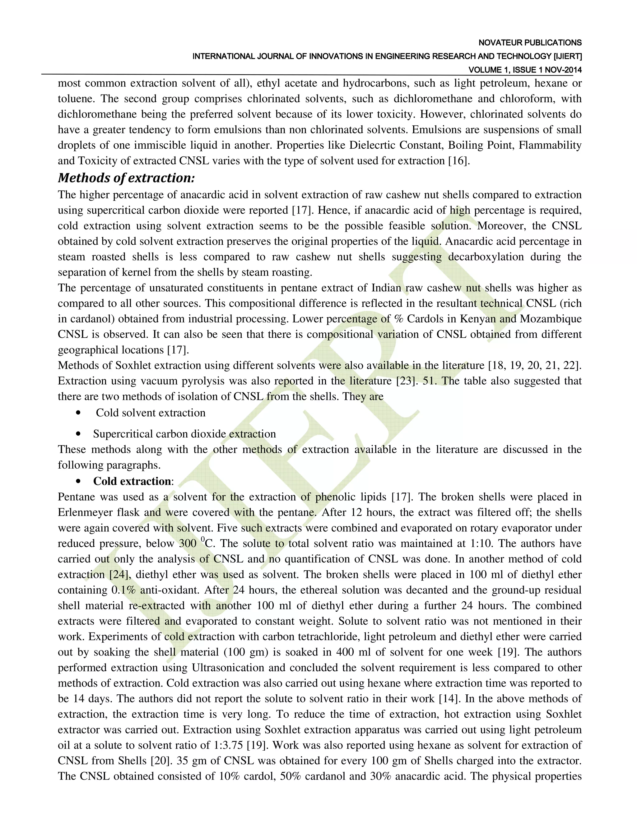 REVIEW ON EXTRACTION AND ISOLATION OF CASHEW NUT SHELL LIQUID | PDF