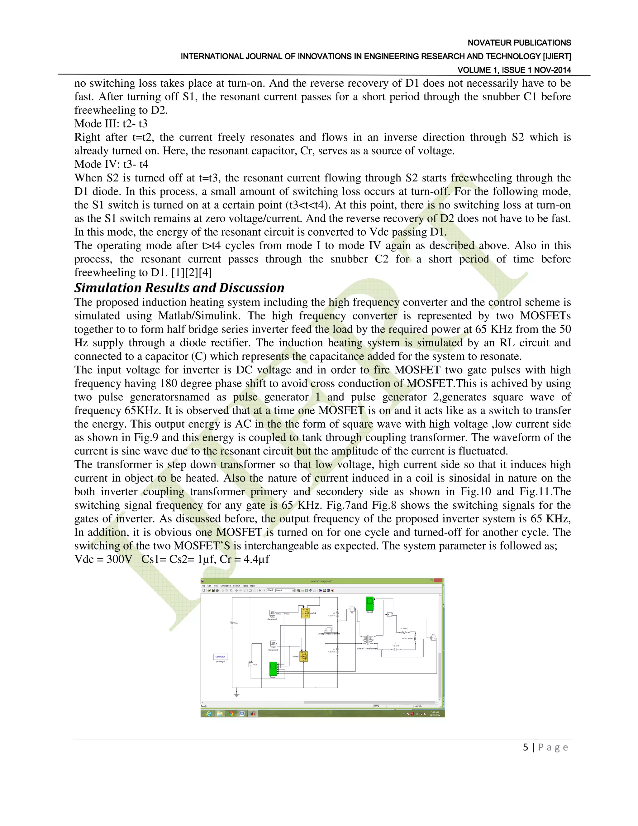 MOSFET Based High Frequency Inverter for Induction Heating Equipment Using MATLAB / SIMULINK ...