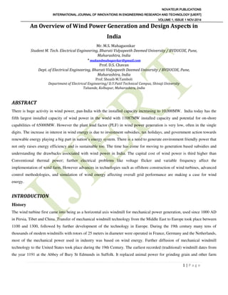 An Overview of Wind Power Generation and Design Aspects in India | PDF ...