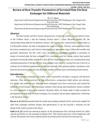 Review of Heat Transfer Parameters of Serrated Plate Fin Heat Exchanger ...