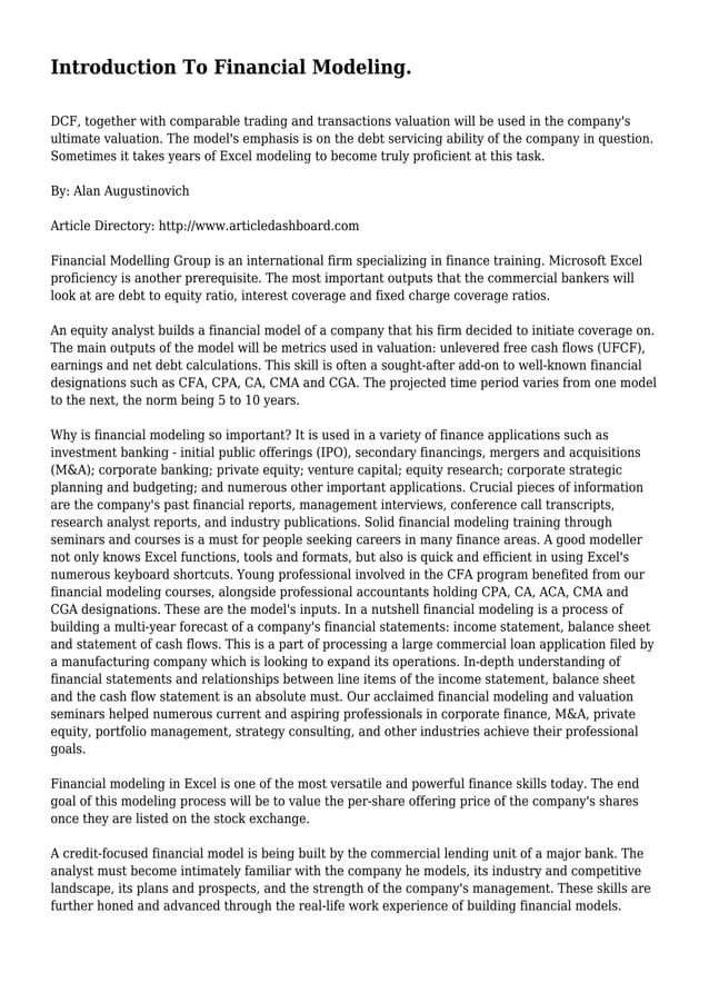 Introduction To Financial Modeling. | PDF