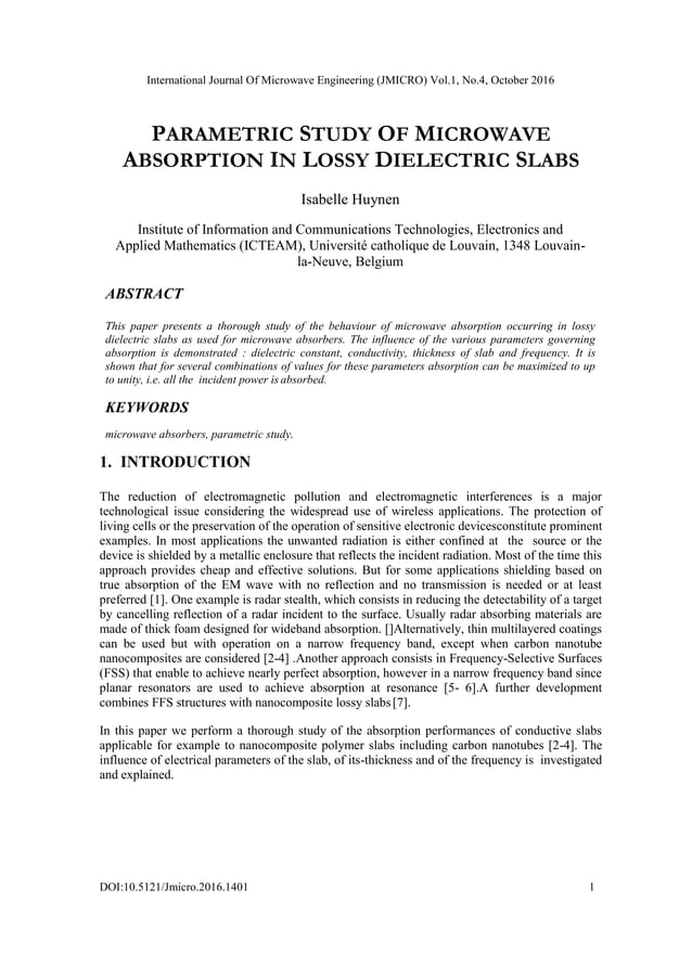Parametric Study of Microwave Absorption in Lossy Dielectric Slabs | PDF