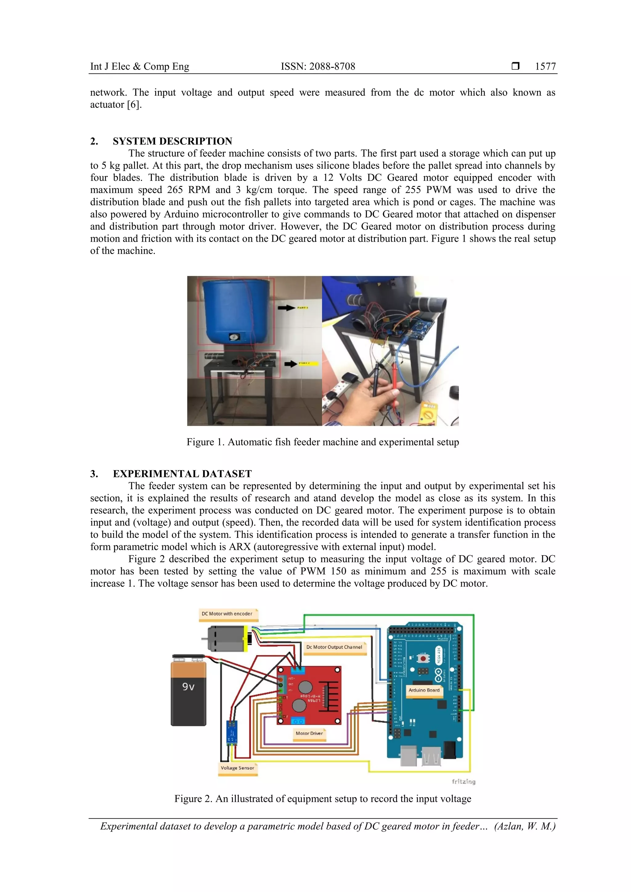 Experimental dataset to develop a parametric model based of DC geared motor in feeder machine | PDF