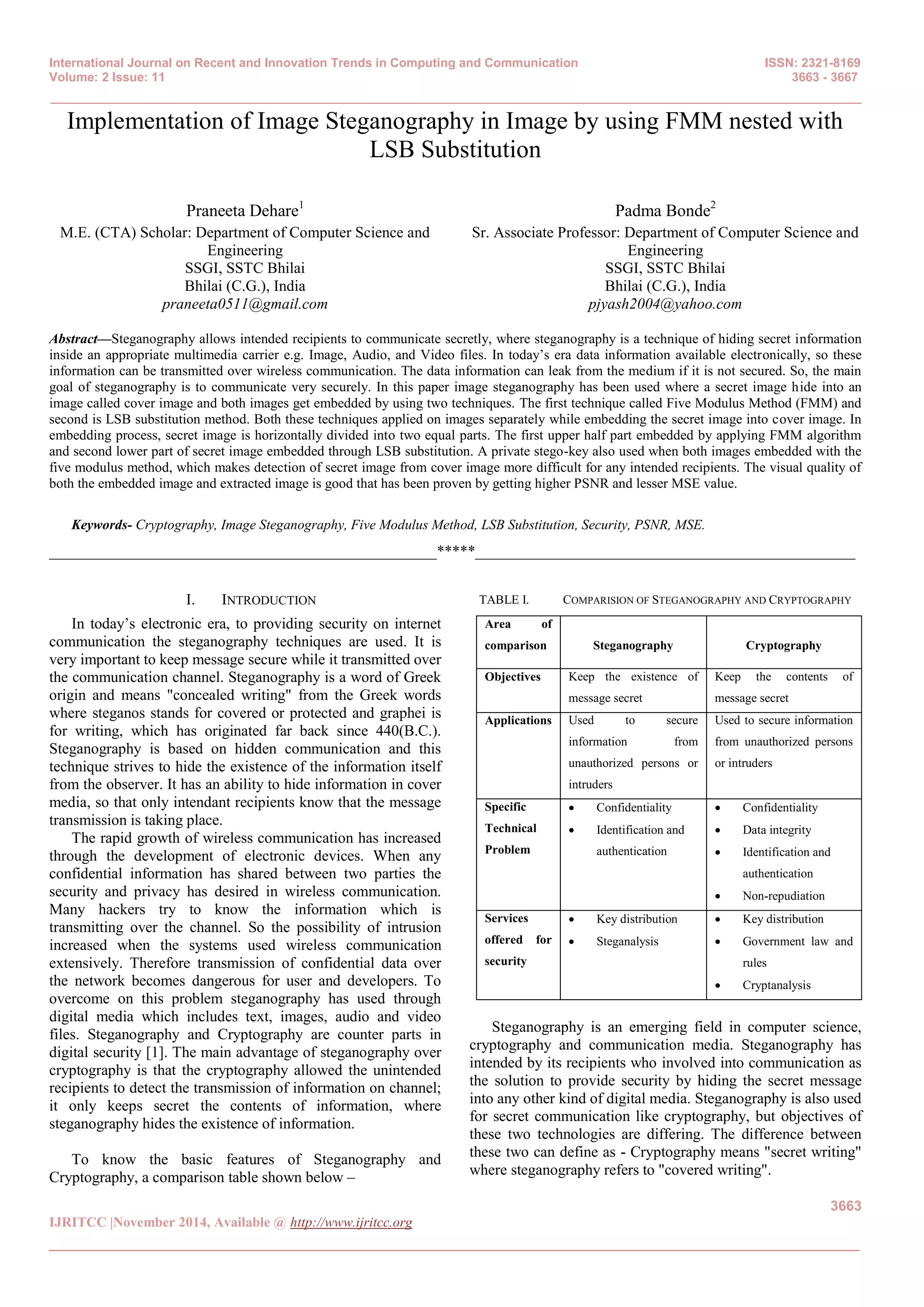 Image Steganography Techniques FMM and LSB | PDF