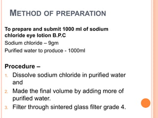 Formulation of eye lotions | PPTX