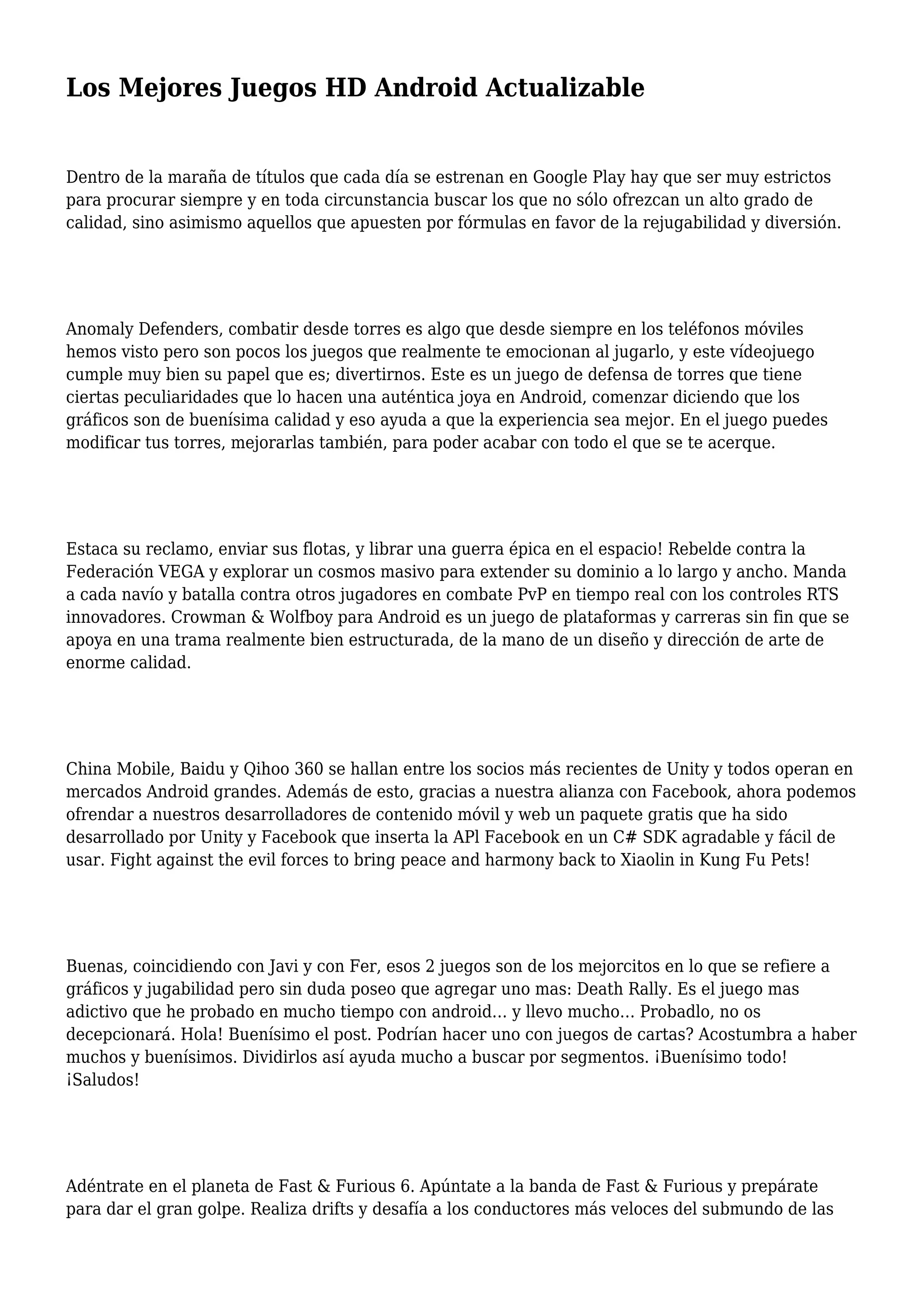 Mejores Juegos Hd Android Actualizables Pdf 