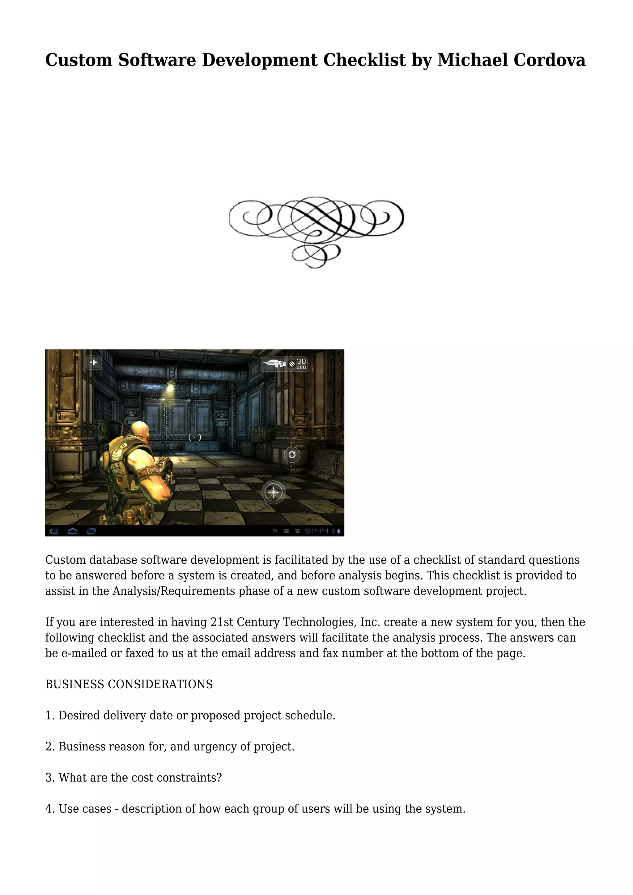 Custom Software Development Checklist by Michael Cordova | PDF