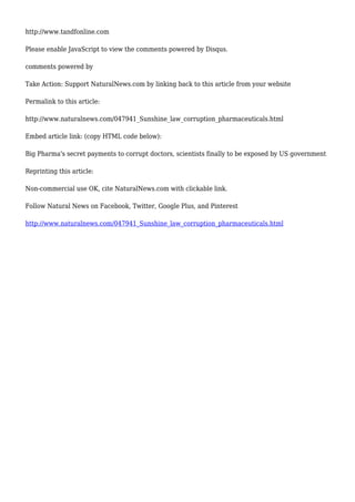 Big Pharma's secret payments to corrupt doctors, scientists finally to be exposed by US ...