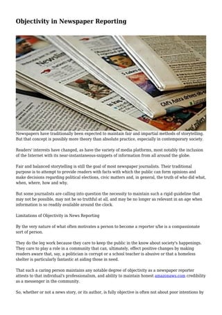 Objectivity in Newspaper Reporting | PDF