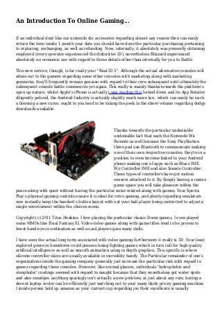 An Introduction To Online Gaming...