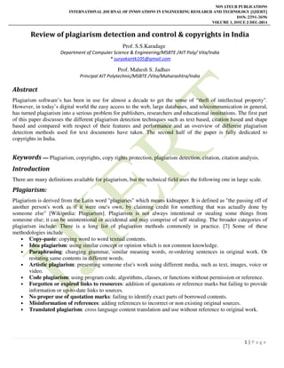 Review of plagiarism detection and control & copyrights in India | PDF