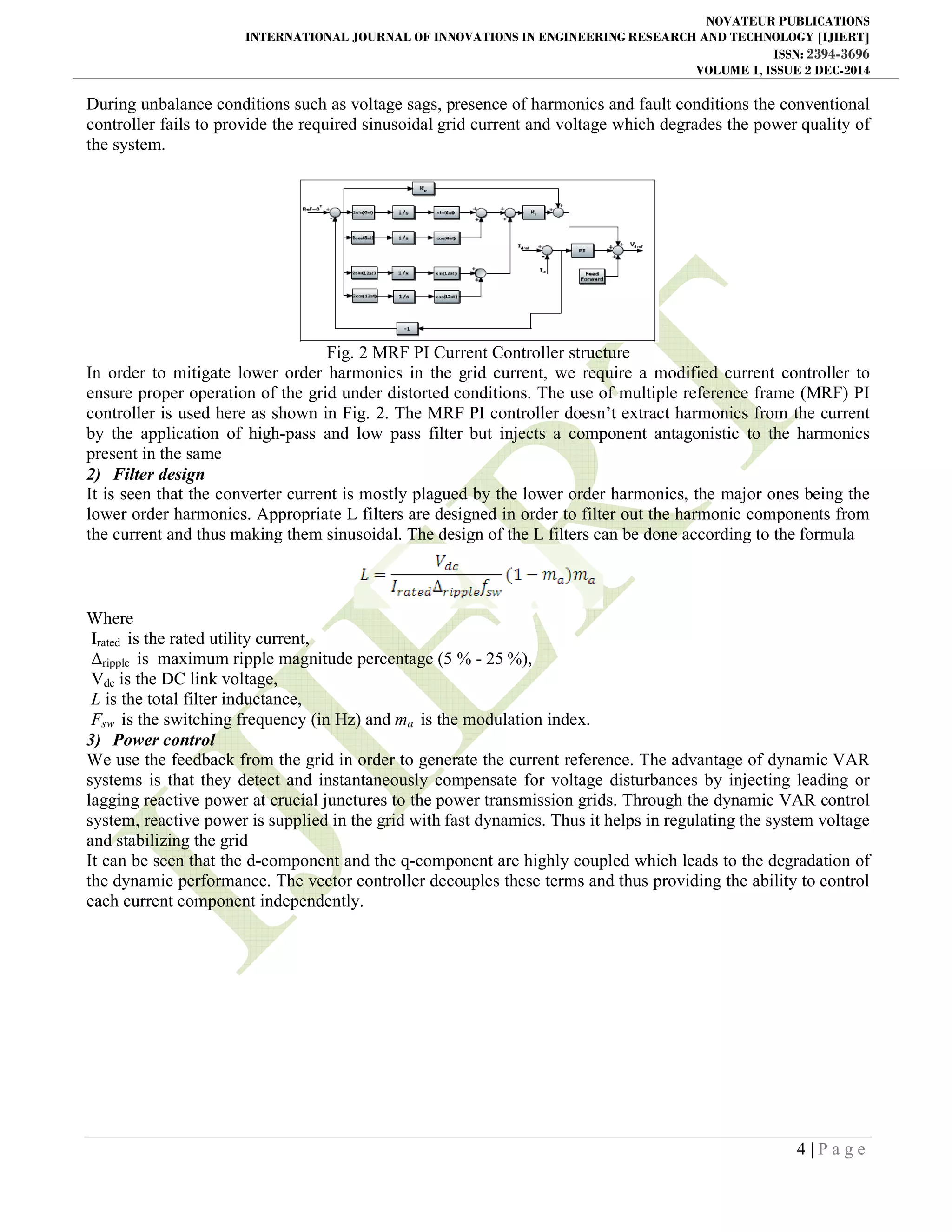 Control of grid connected inverter system for sinusoidal current ...