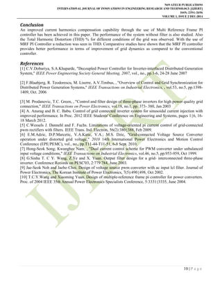 Control of grid connected inverter system for sinusoidal current injection with improved ...