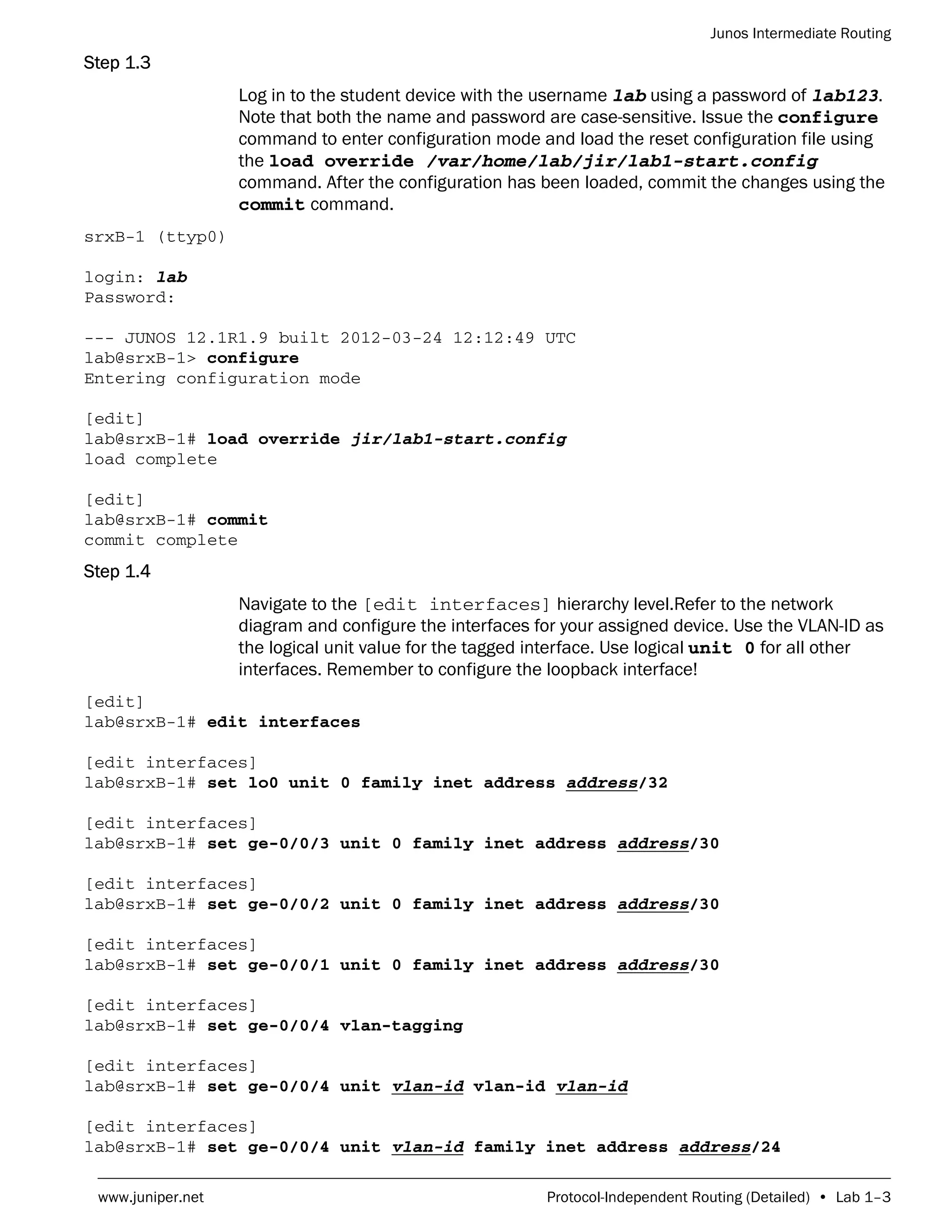 Junos Intermediate Routing Detailed Lab Guide 12th Juniper Networks | PDF