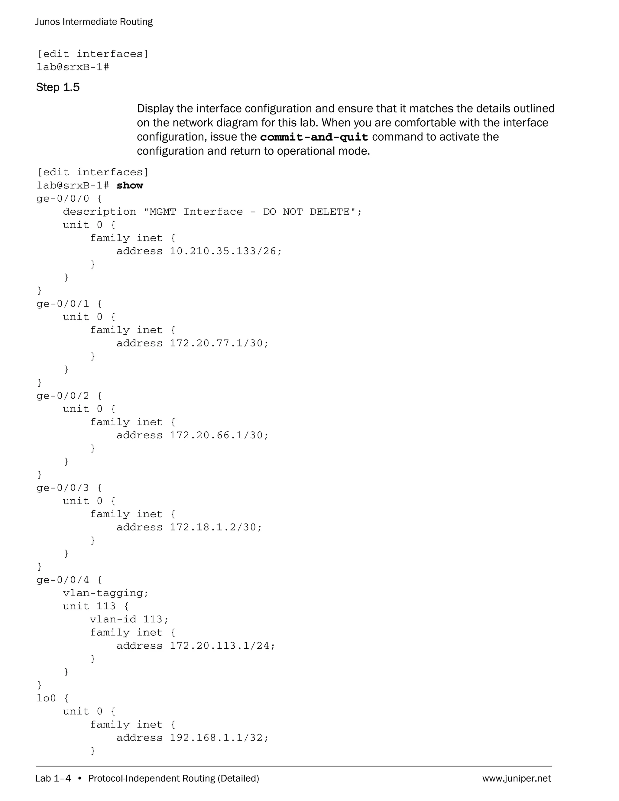 Junos Intermediate Routing Detailed Lab Guide 12th Juniper Networks | PDF