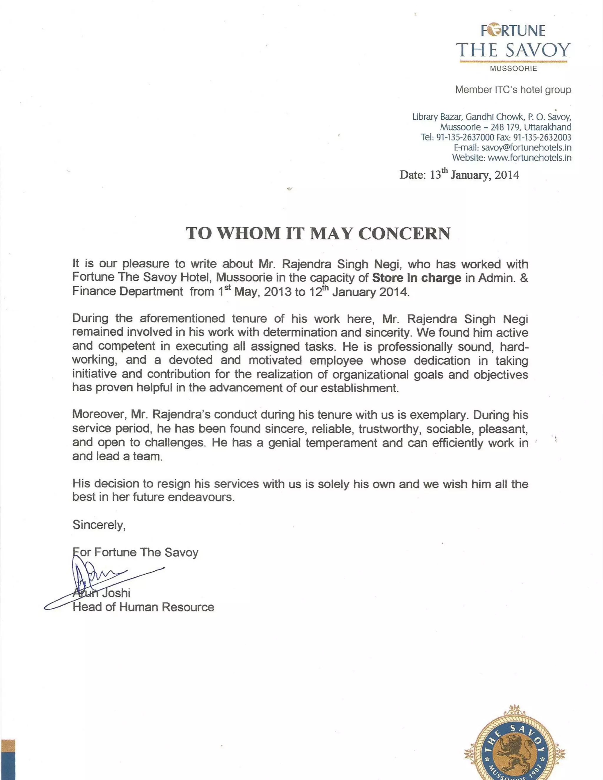 EXPERIENCE LETTER FORTUNE | PDF