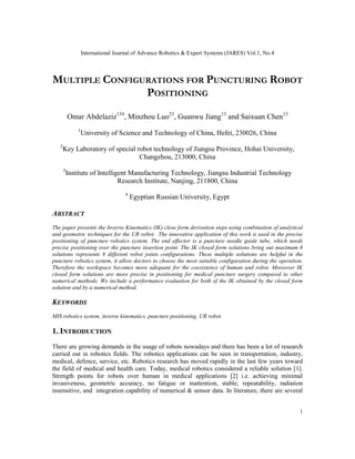 MULTIPLE CONFIGURATIONS FOR PUNCTURING ROBOT POSITIONING | PDF