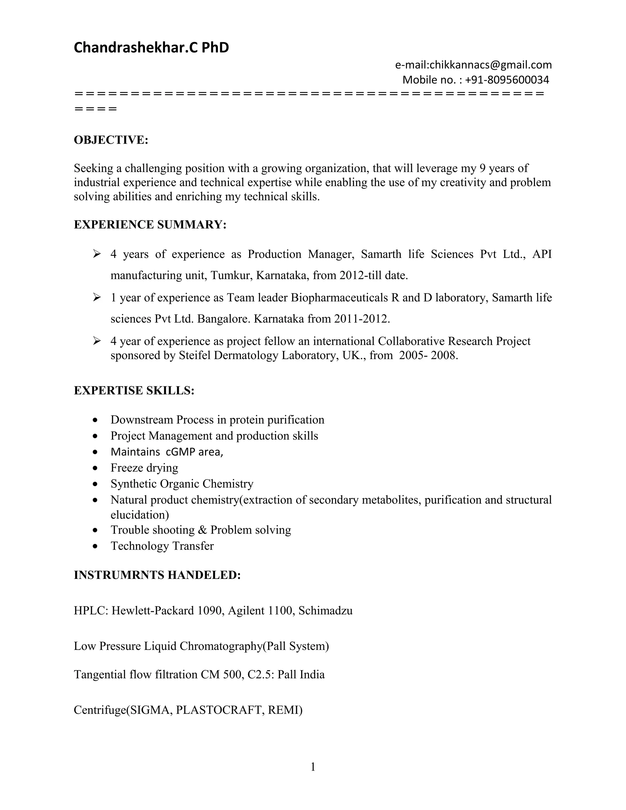 chandrashekar.C resume | PDF