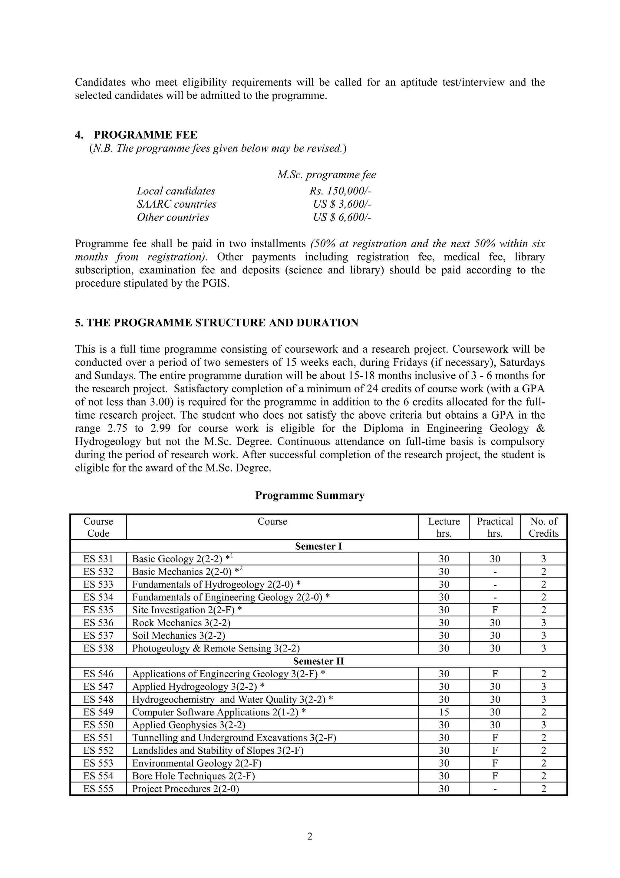 Course Details of Msc. Engineering Geology & Hydrogeology | PDF