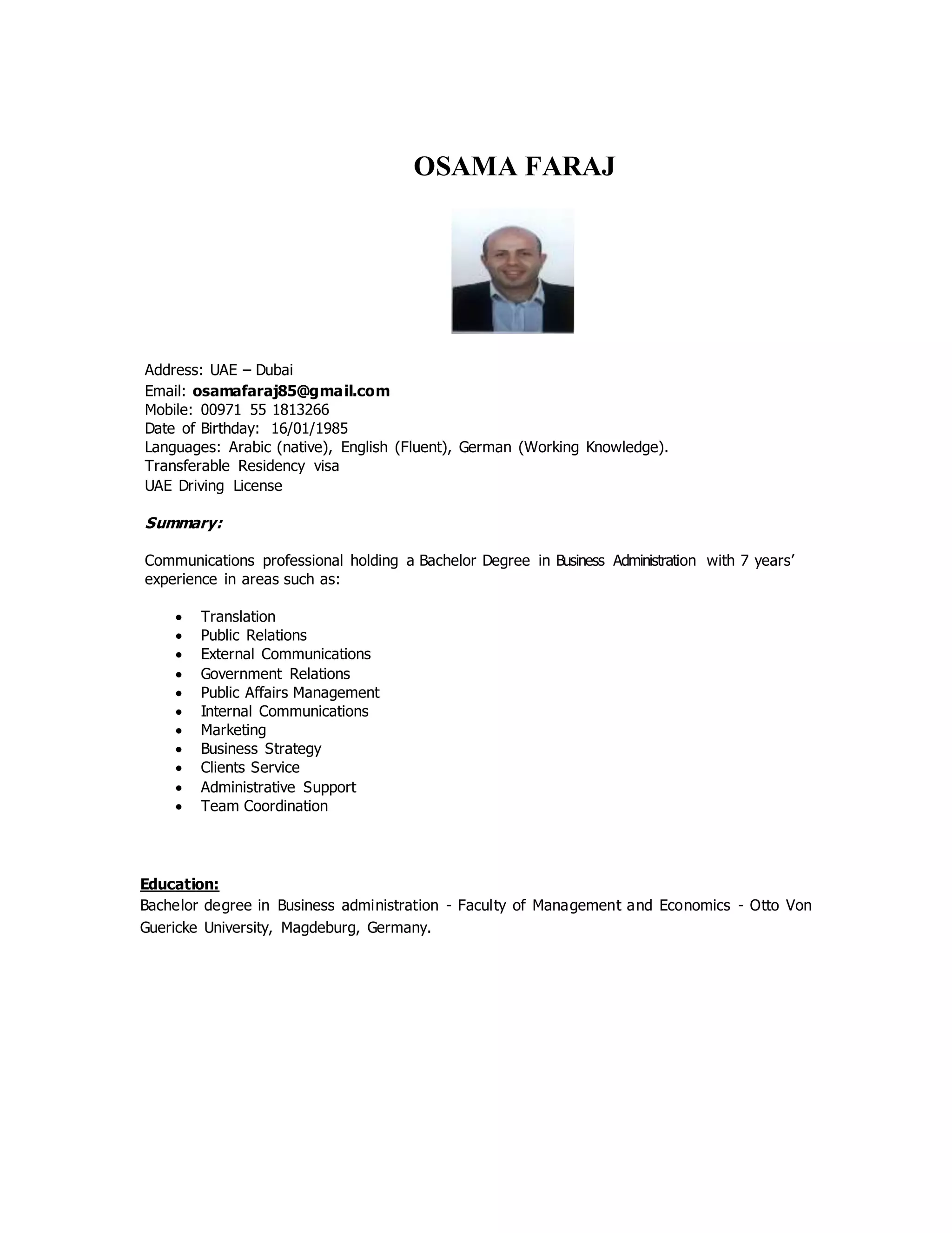Osama Faraj Resume | PDF