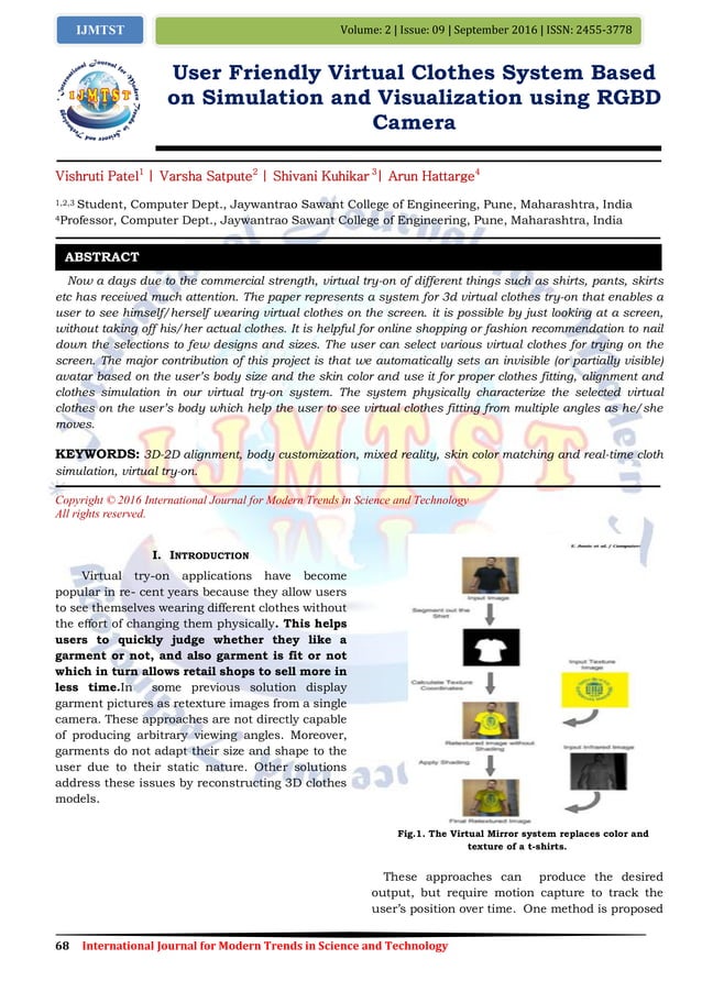 User Friendly Virtual Clothes System Based on Simulation and Visualization using RGBD Camera | PDF