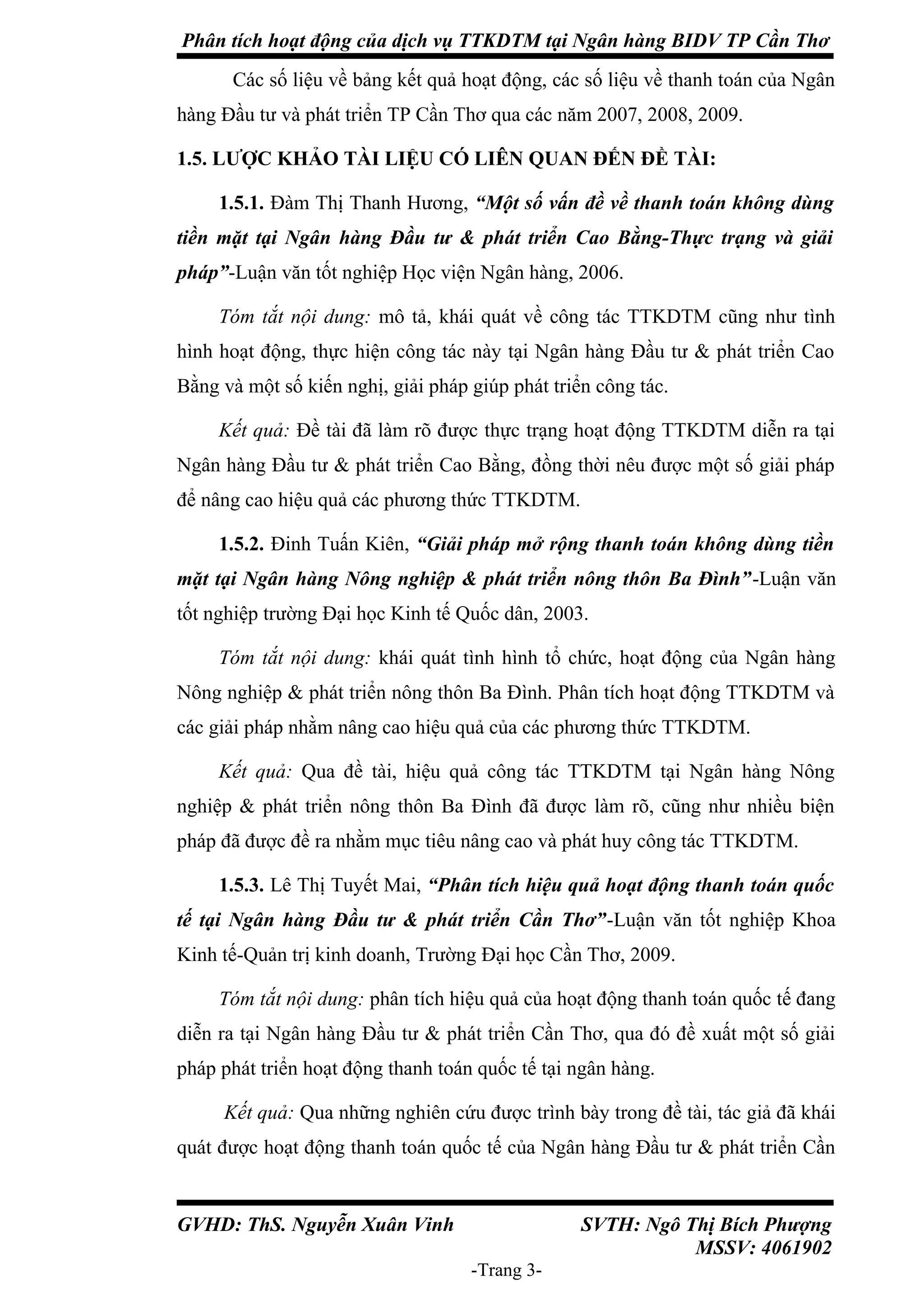 Khóa luận Phân tích hoạt động của dịch vụ thanh toán không dùng tiền mặt tại ngân hàng đầu tư và ...
