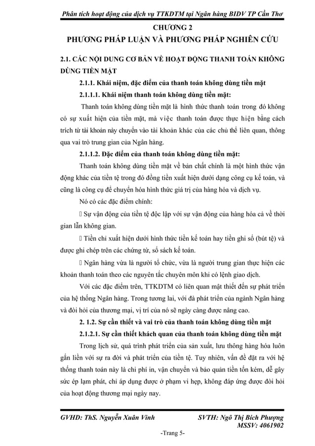 Khóa luận Phân tích hoạt động của dịch vụ thanh toán không dùng tiền mặt tại ngân hàng đầu tư và ...