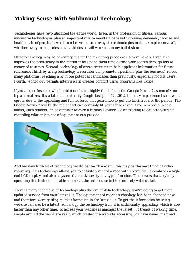 Making Sense With Subliminal Technology