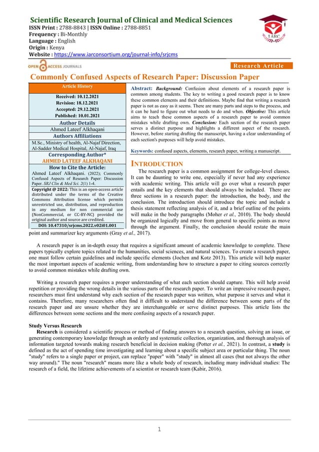 Commonly Confused Aspects of Research Paper: Discussion Paper | PDF