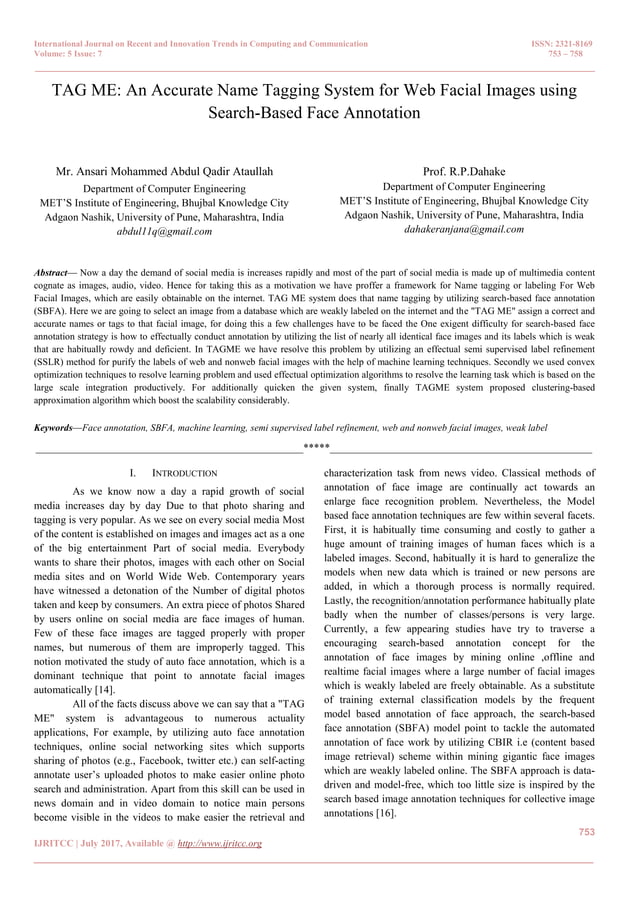 TAG ME: An Accurate Name Tagging System for Web Facial Images using ...