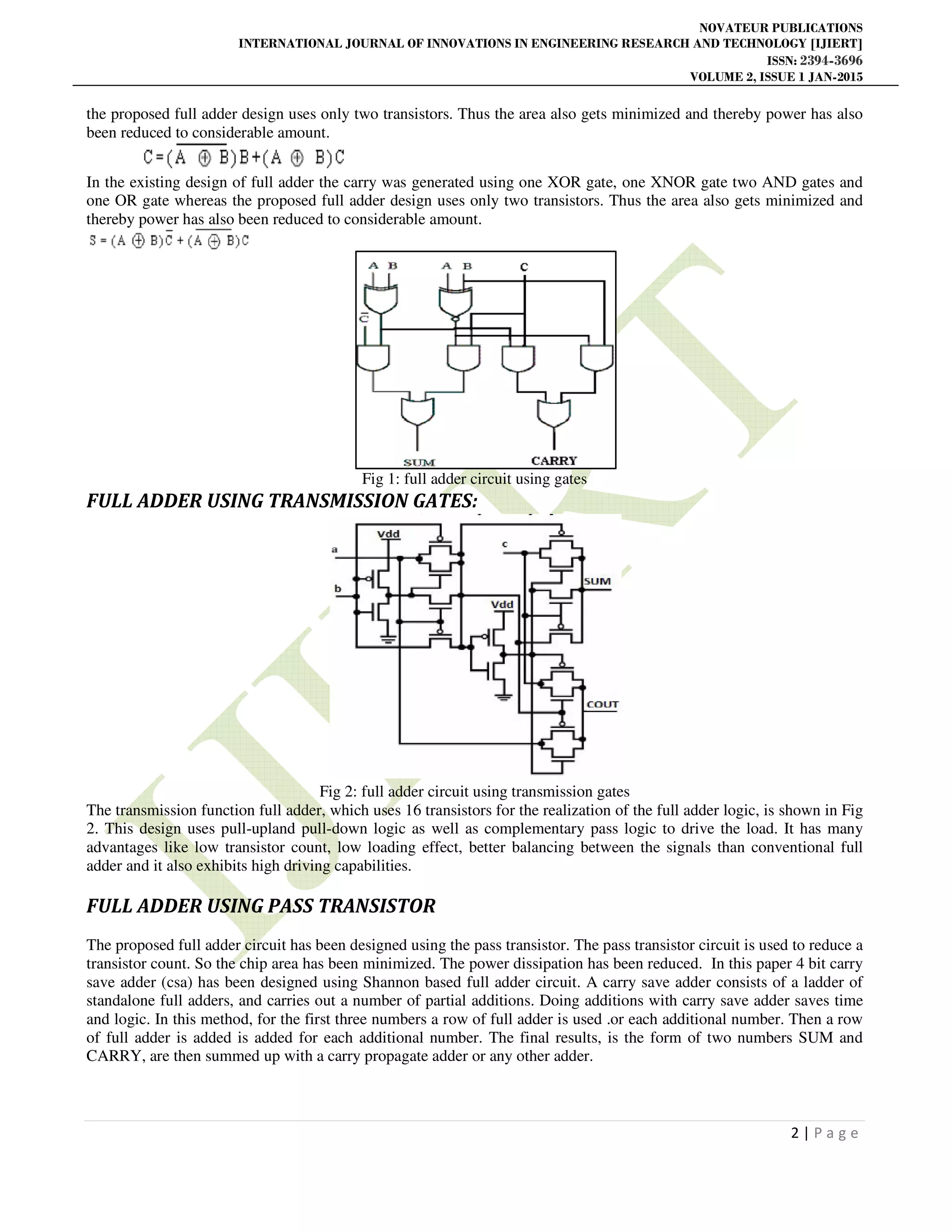 Design of carry save adder using transmission gate logic | PDF