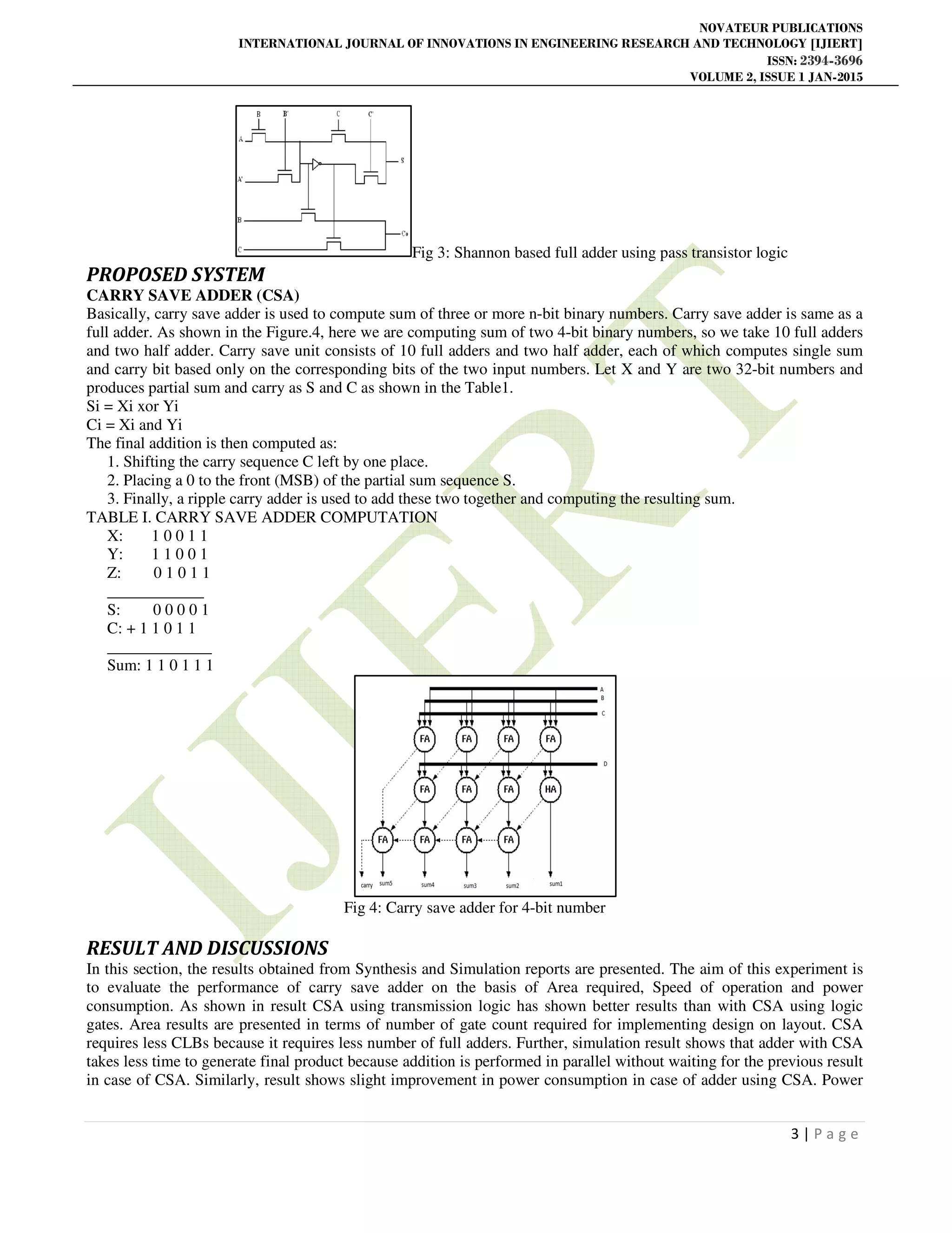 Design of carry save adder using transmission gate logic | PDF