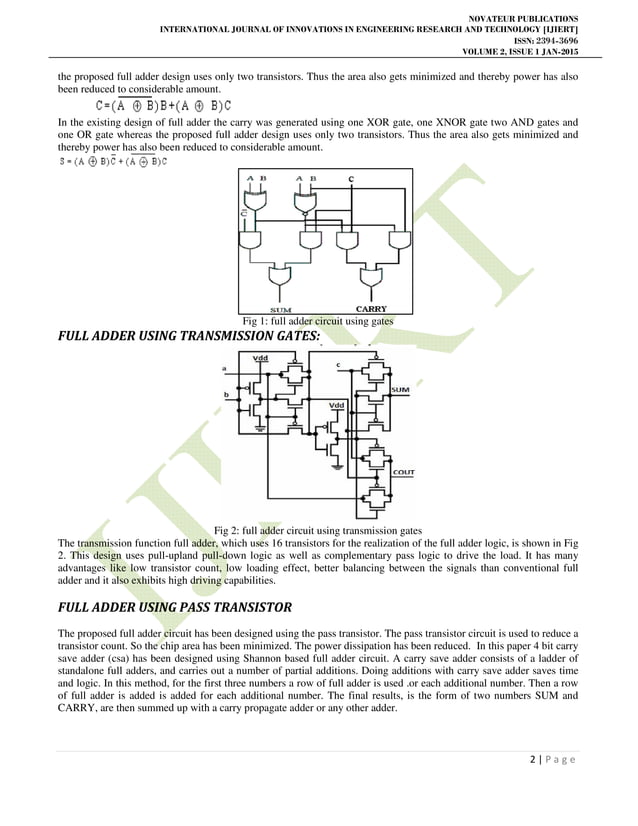 Design of carry save adder using transmission gate logic | PDF