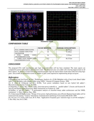 Design of carry save adder using transmission gate logic | PDF