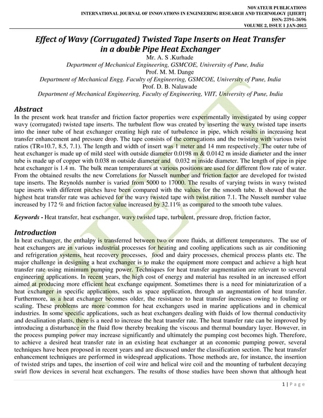 Effect of Wavy (Corrugated) Twisted Tape Inserts on Heat Transfer in a ...