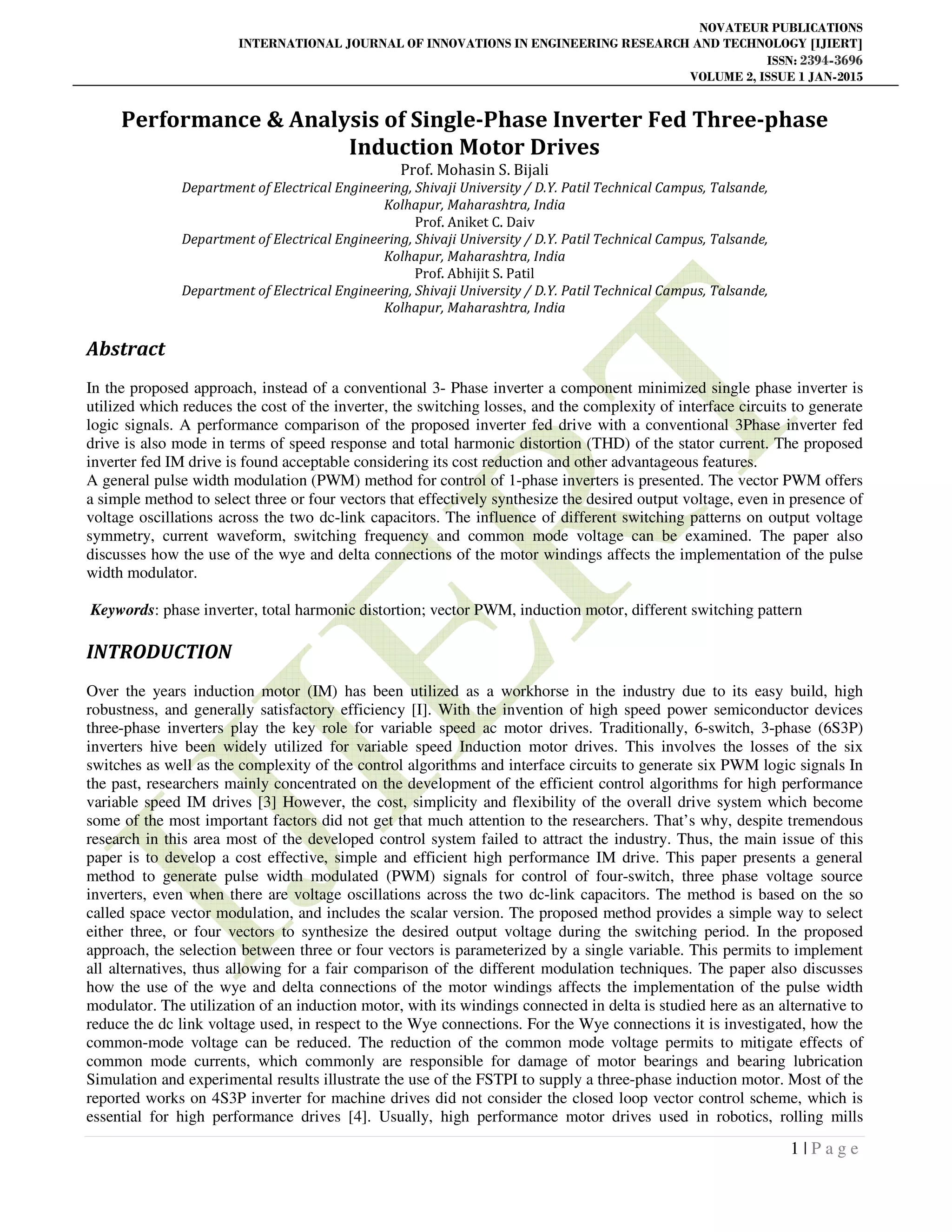 Performance & Analysis of Single-Phase Inverter Fed Three-phase Induction Motor Drives | PDF