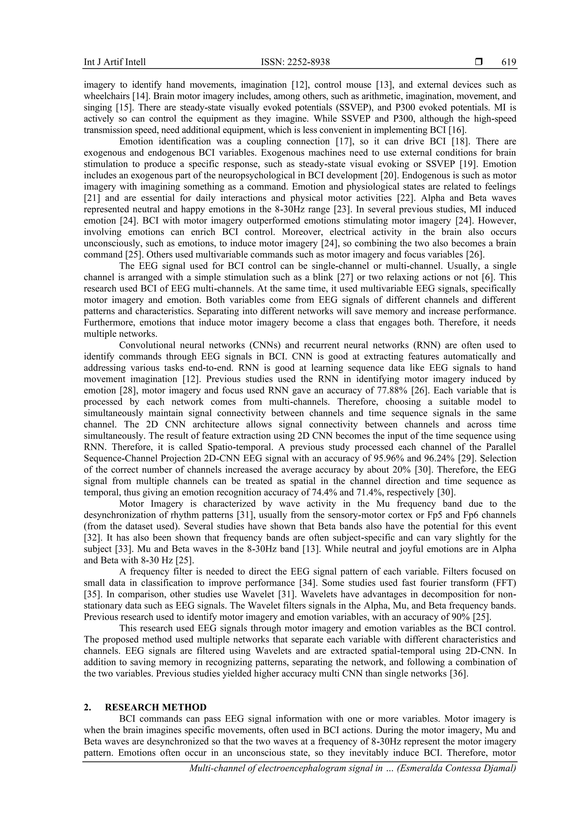 Multi-channel of electroencephalogram signal in multivariable brain ...
