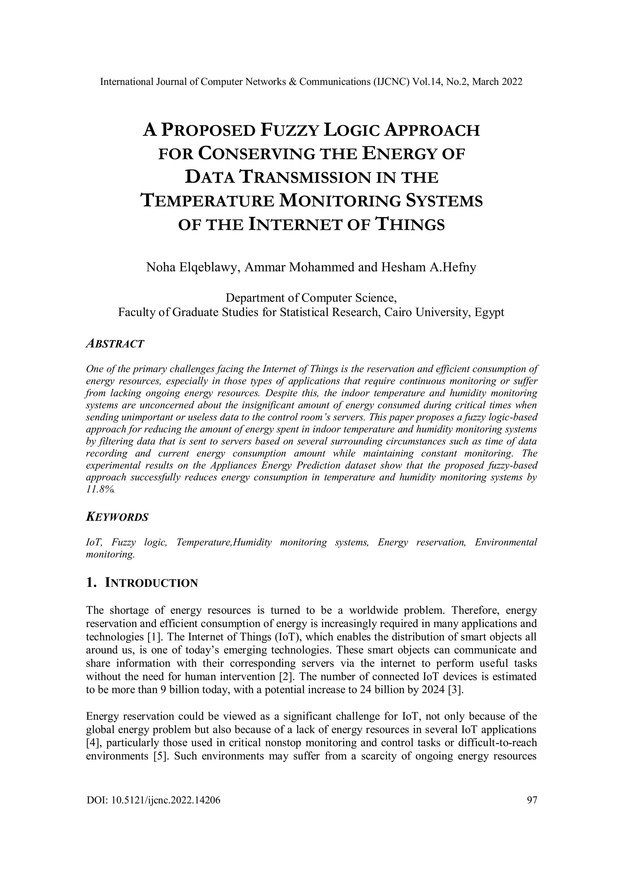 A Proposed Fuzzy Logic Approach for Conserving the Energy of Data Transmission in the ...