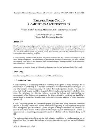 FAILURE FREE CLOUD COMPUTING ARCHITECTURES | PDF