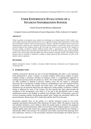 USER EXPERIENCE EVALUATION OF A STUDENT INFORMATION SYSTEM | PDF