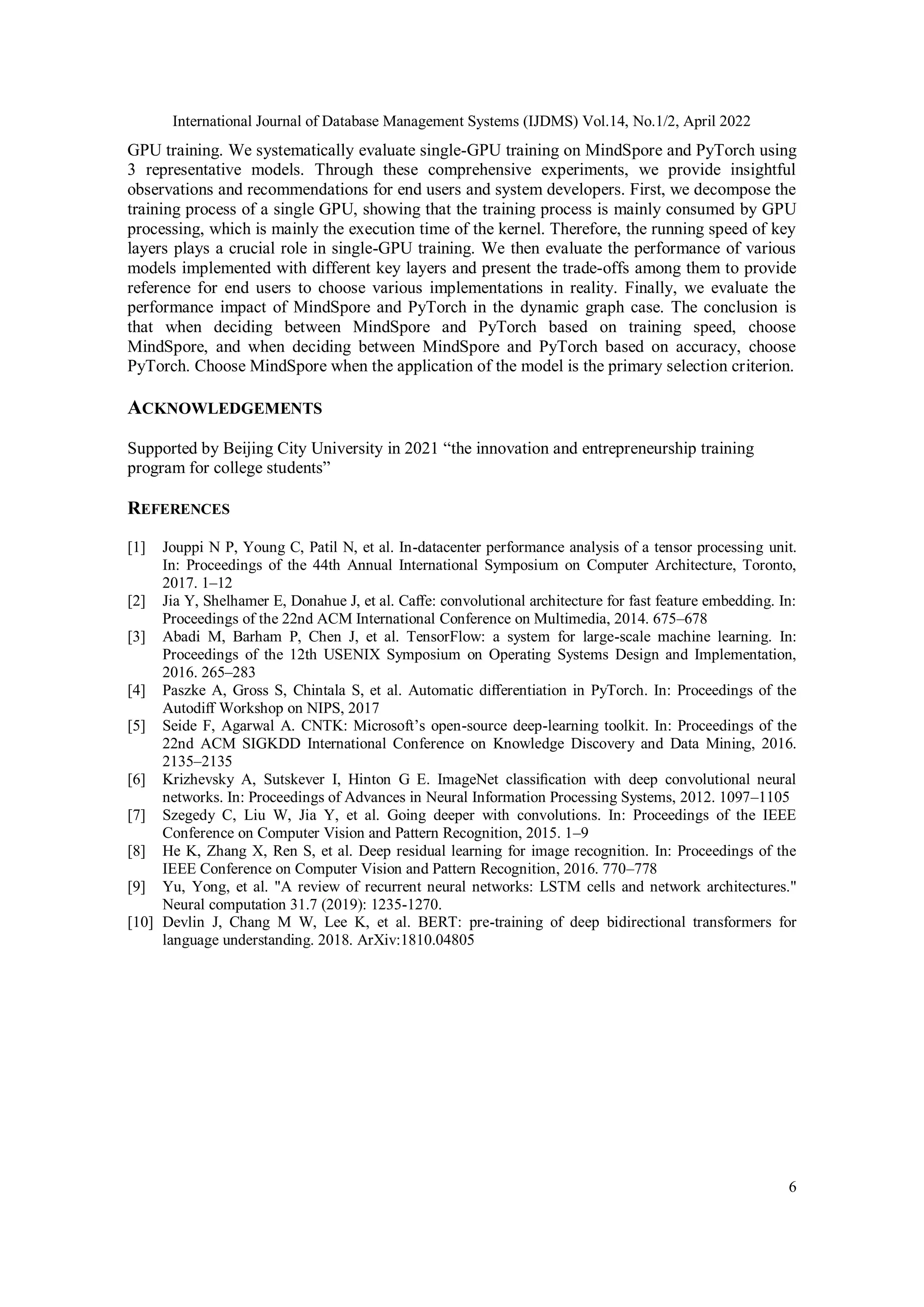 Performance Comparison between Pytorch and Mindspore | PDF