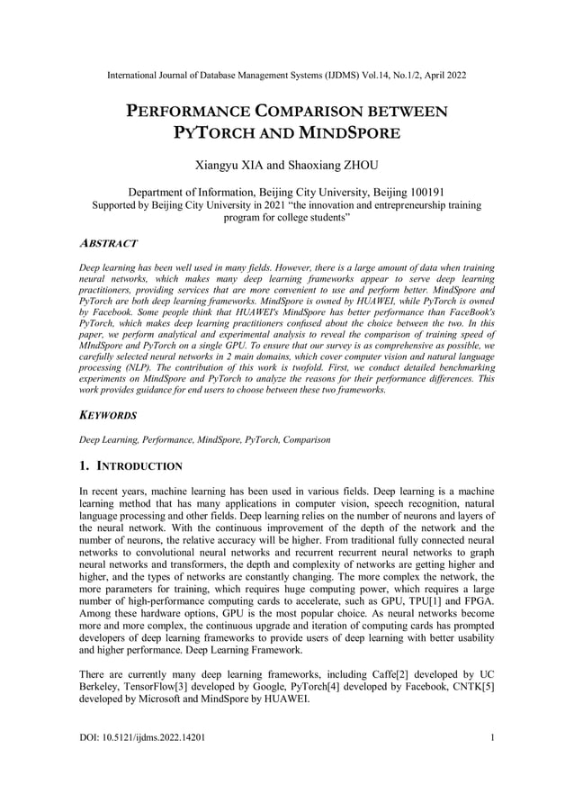 Performance Comparison between Pytorch and Mindspore | PDF