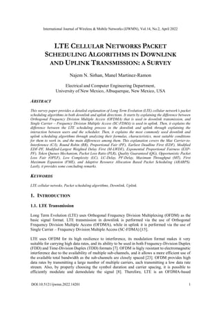 LTE Cellular Networks Packet Scheduling Algorithms in Downlink and Uplink Transmission: A Survey ...
