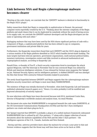 Link between NSA and Regin cyberespionage malware becomes clearer | PDF