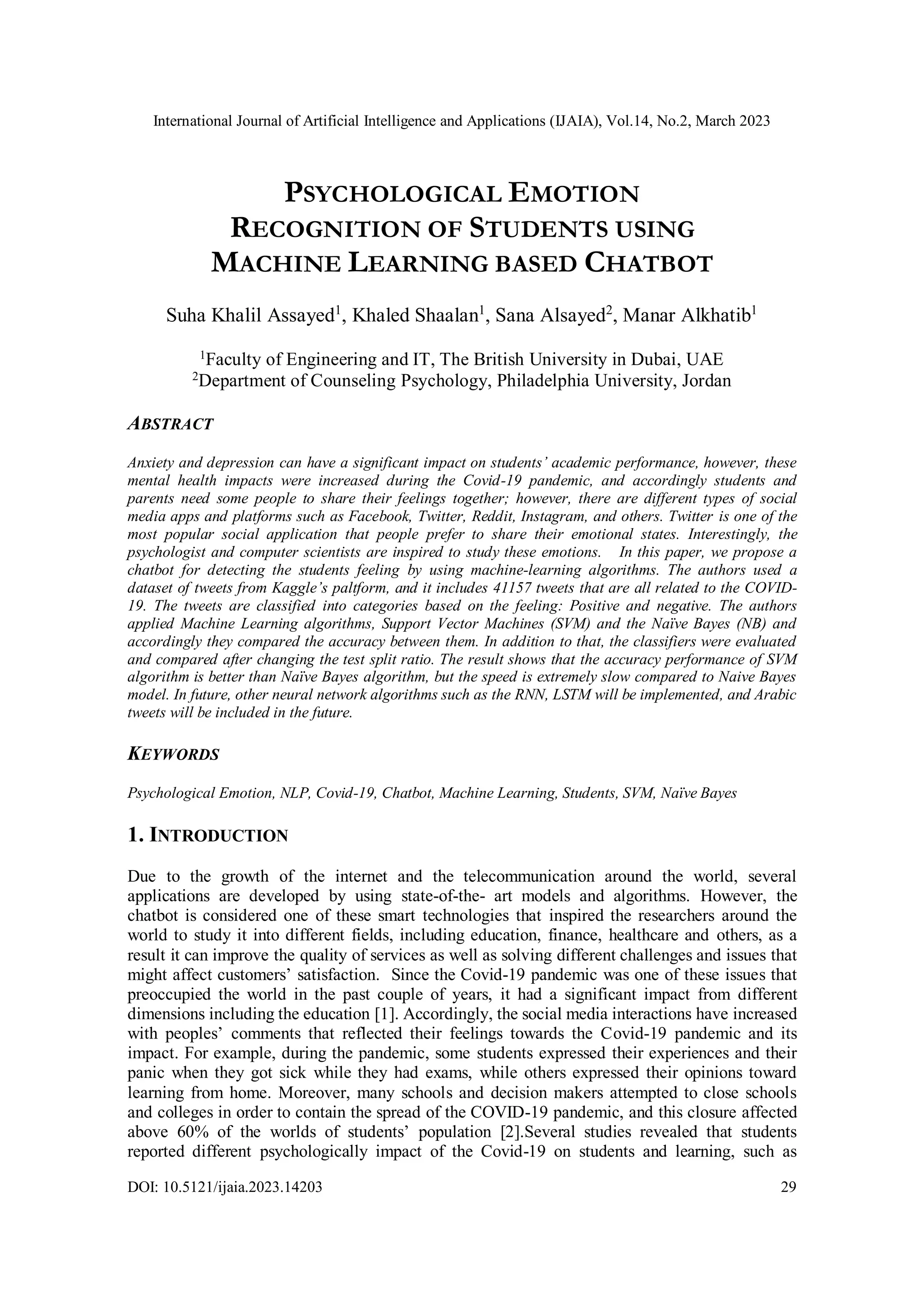 PSYCHOLOGICAL EMOTION RECOGNITION OF STUDENTS USING MACHINE LEARNING ...