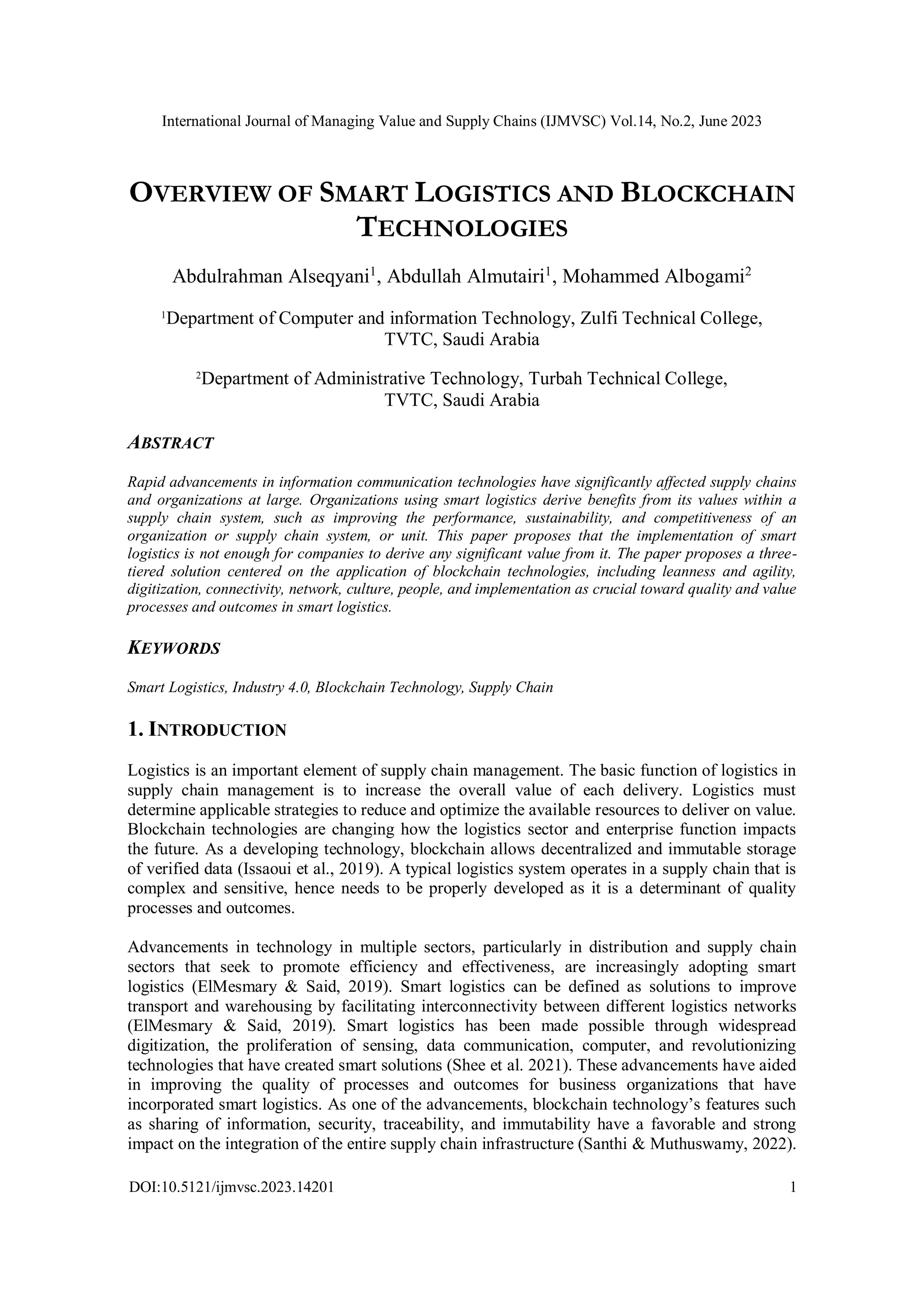OVERVIEW OF SMART LOGISTICS AND BLOCKCHAIN TECHNOLOGIES | PDF